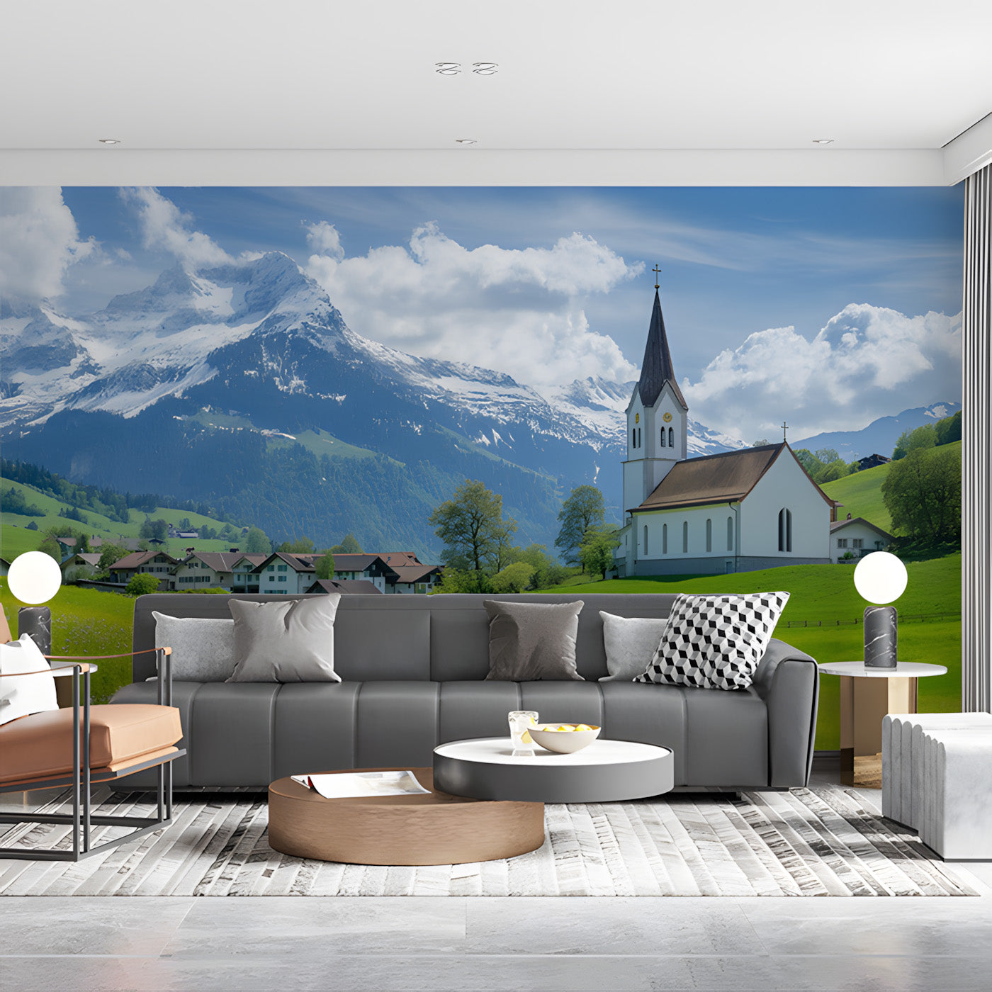 Papel tapiz mural de pueblo alpino | Decoración rústica serena ...