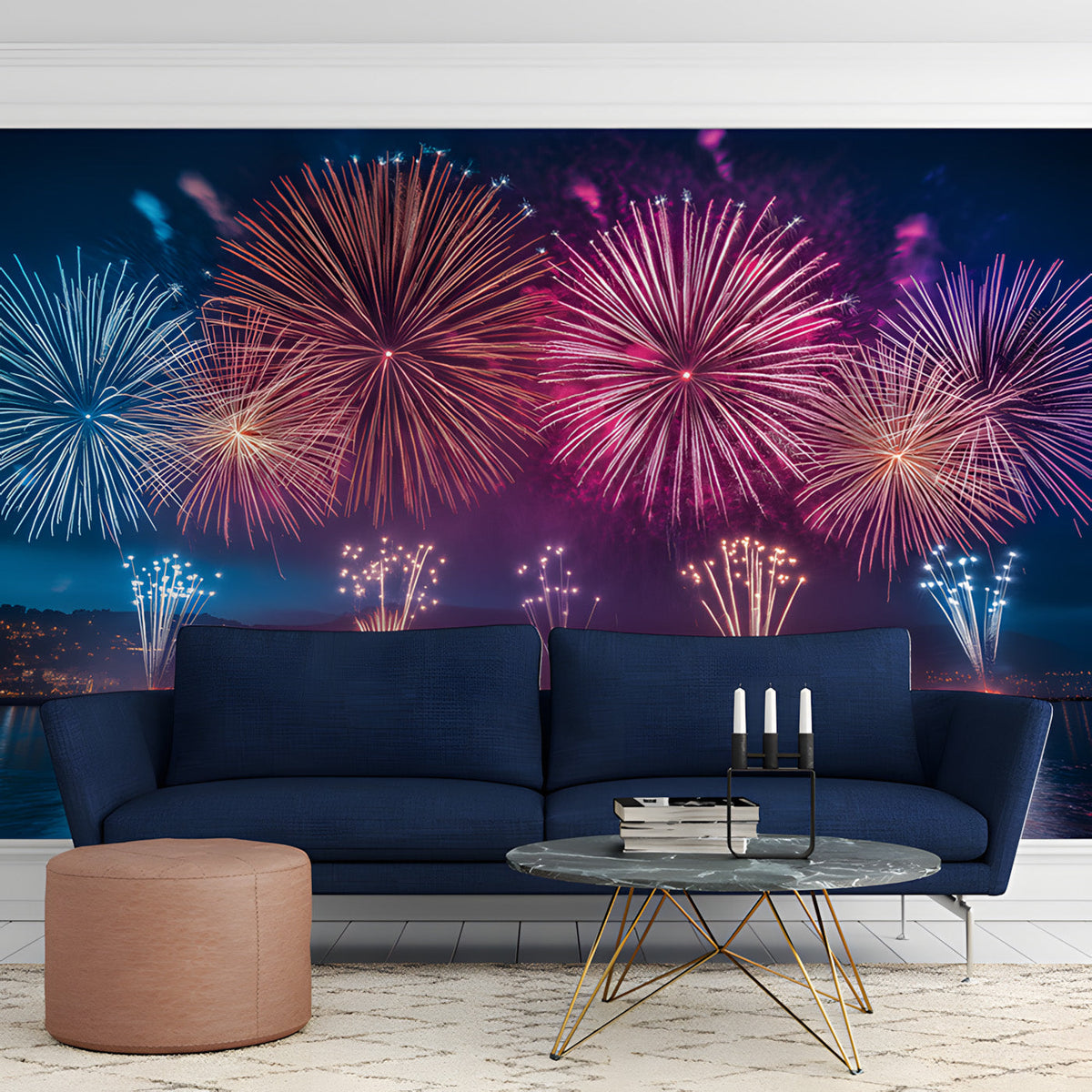 Papel tapiz mural de salón con fuegos artificiales multicolores sobre ...