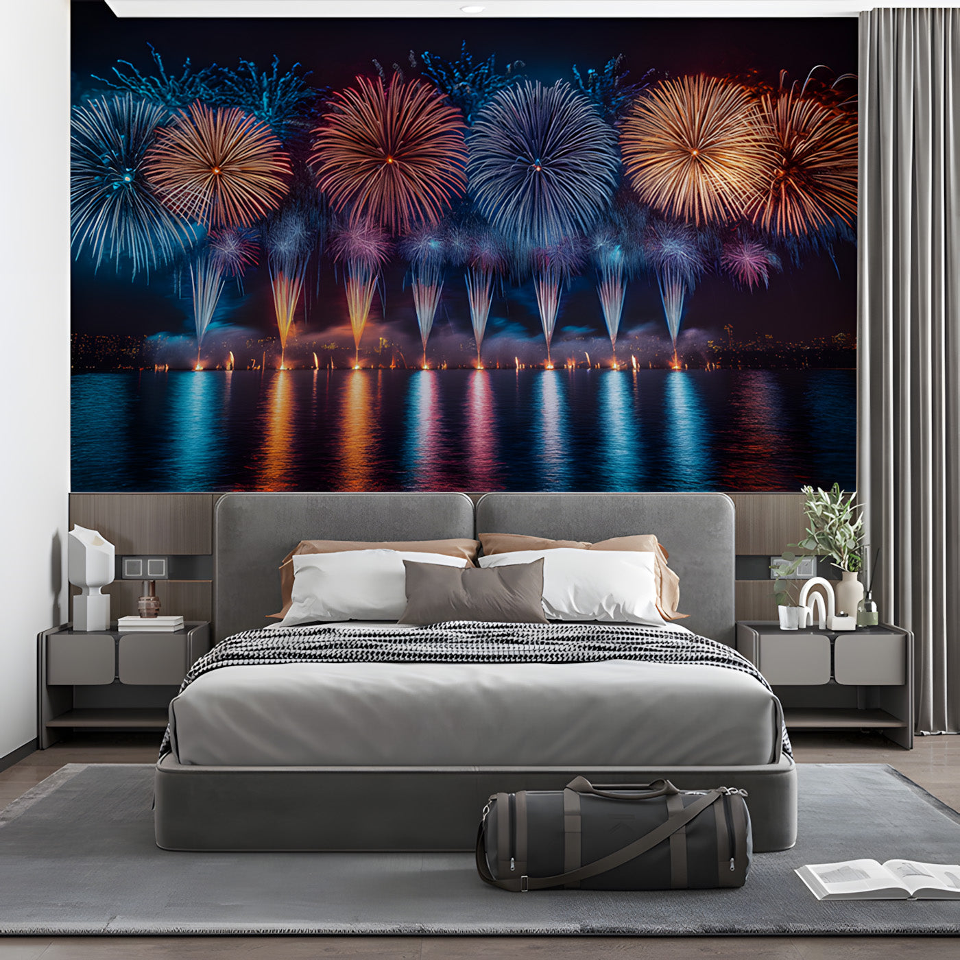 Papel tapiz mural de salón con fuegos artificiales multicolores sobre ...