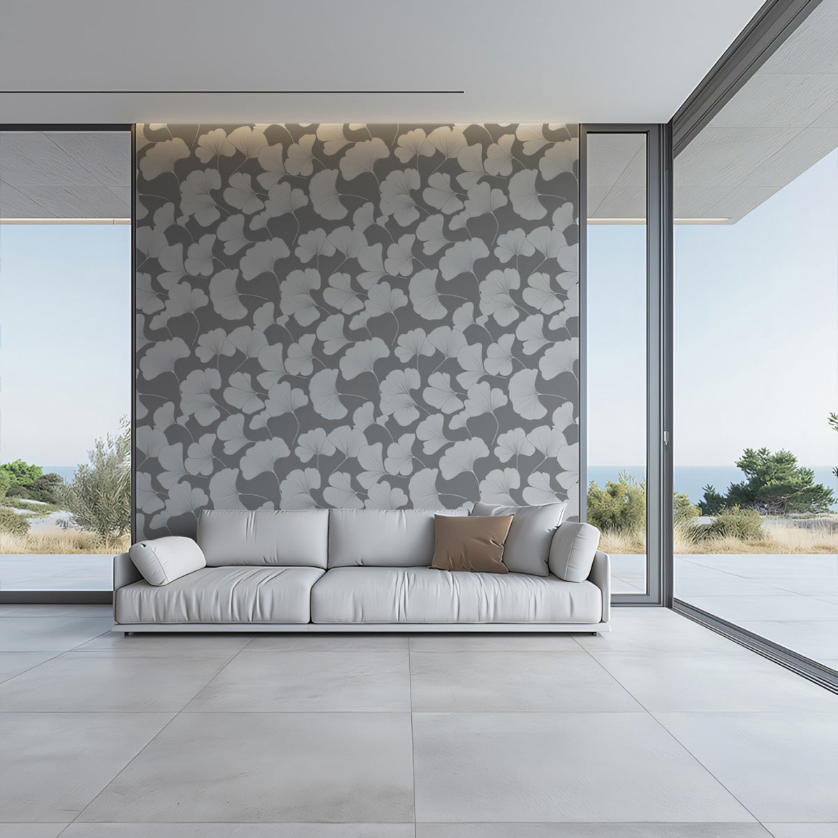 Papier peint à feuilles de ginkgo monochrome | Elegance botanique en n ...