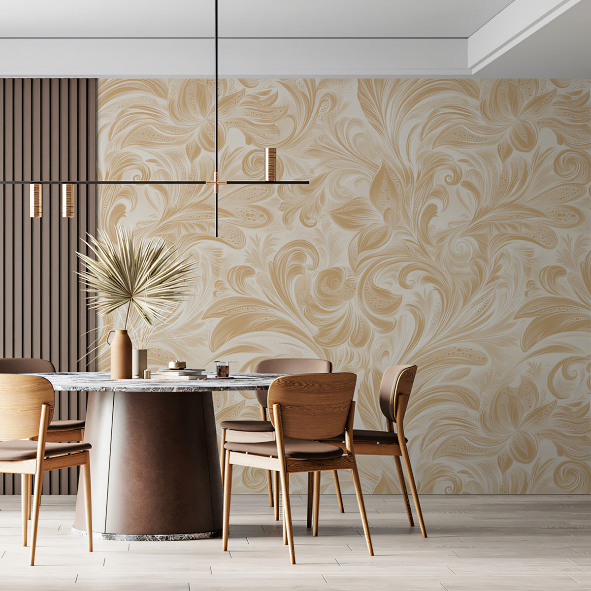 Soft Beige Floral Scroll Mural Wallpaper | Understated Elegant Texture ...