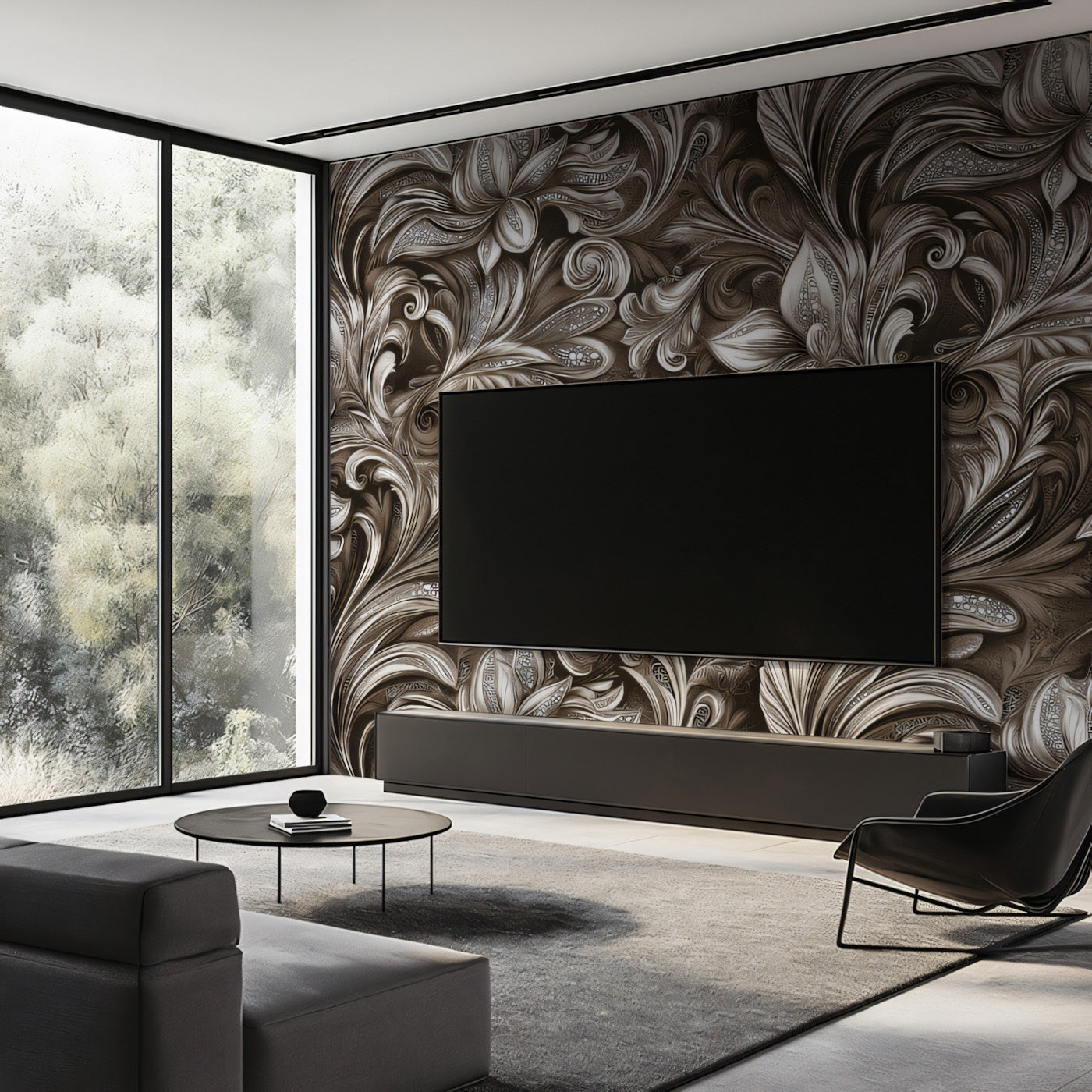 Antique Engraved Floral Mural Wallpaper | Sepia Baroque Grandeur ...