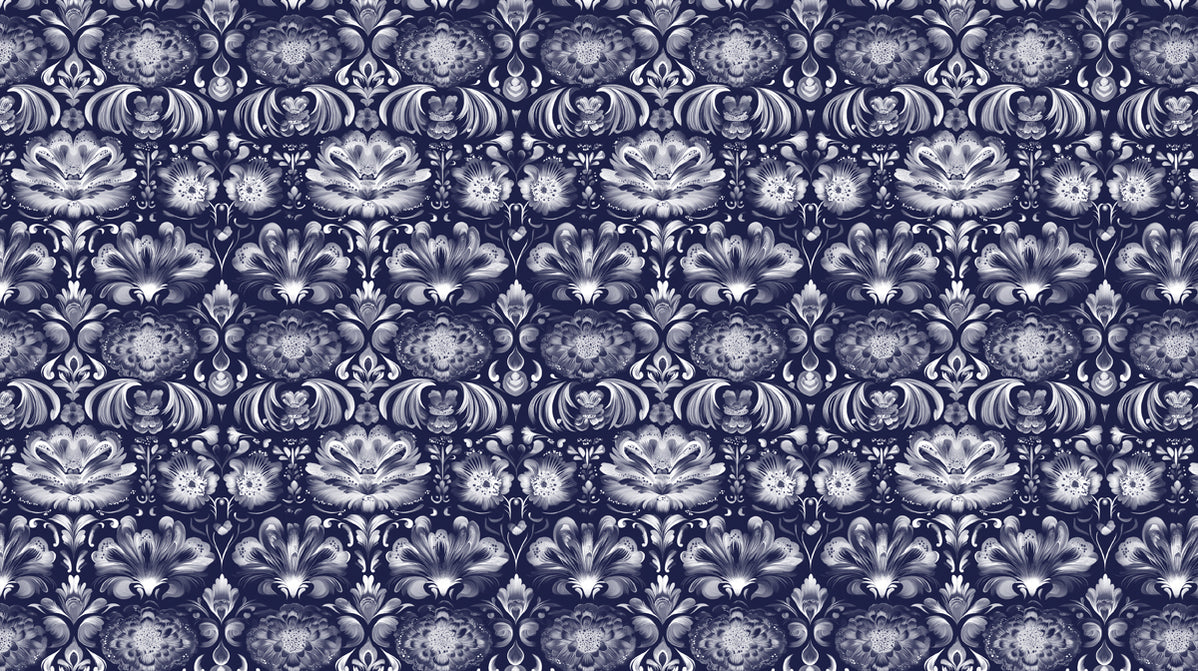 Deep Blue Floral Mural Wallpaper, Elegant Blue Botanical Wall Art, Lar ...