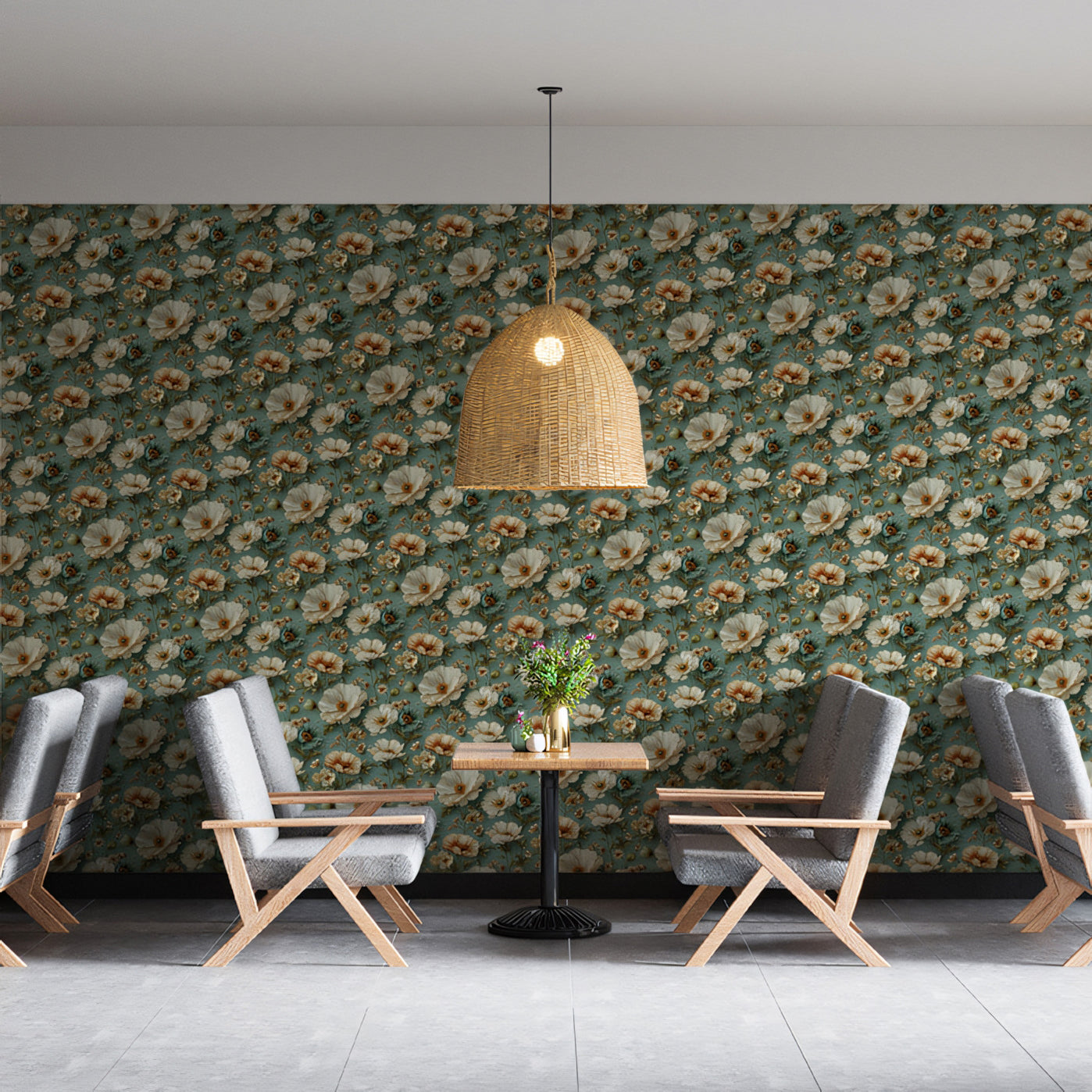 Deep Blue Floral Mural Wallpaper, Elegant Blue Botanical Wall Art, Lar ...
