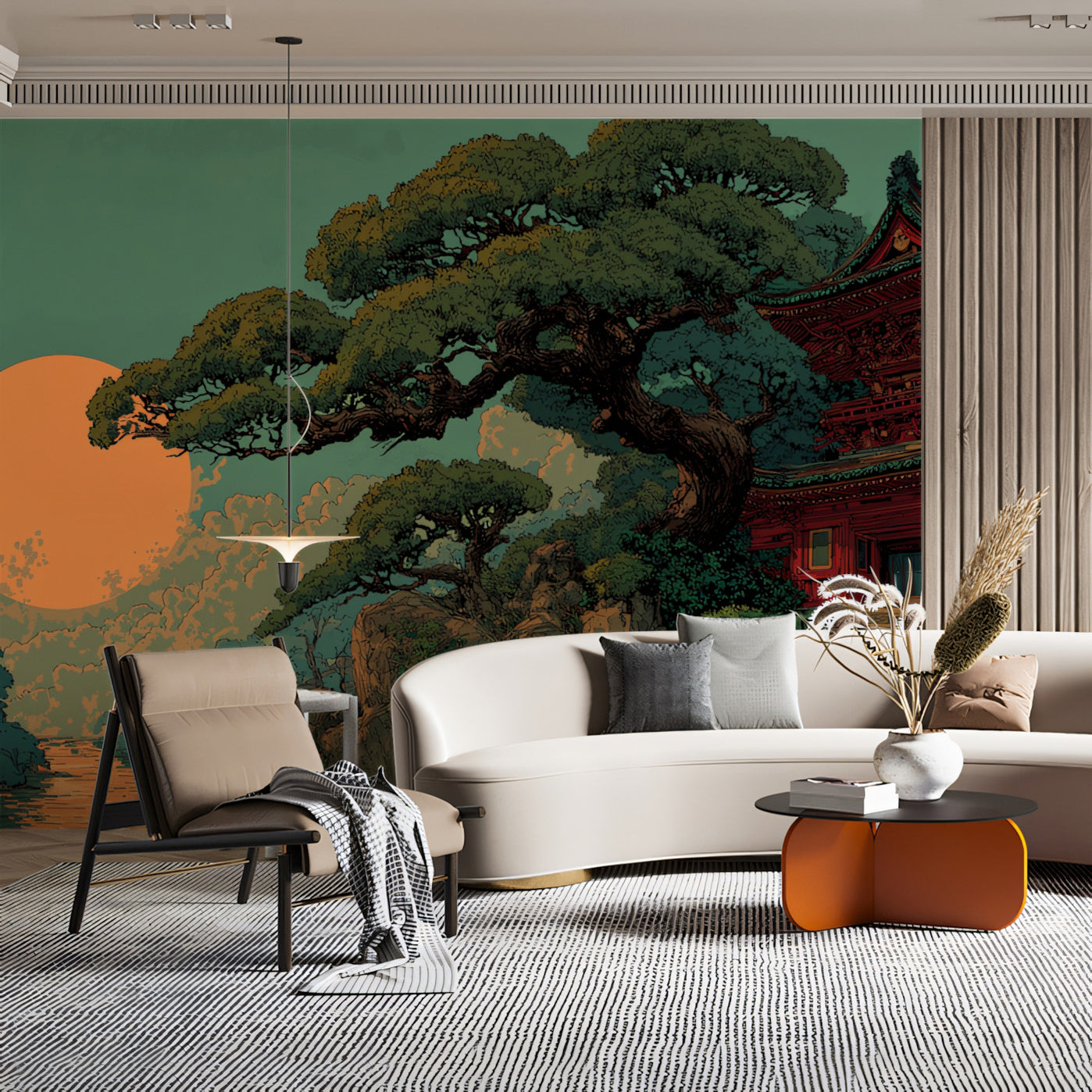 Abstract Landscape Mural Wallpaper | Green, Blue, Yellow and White ...