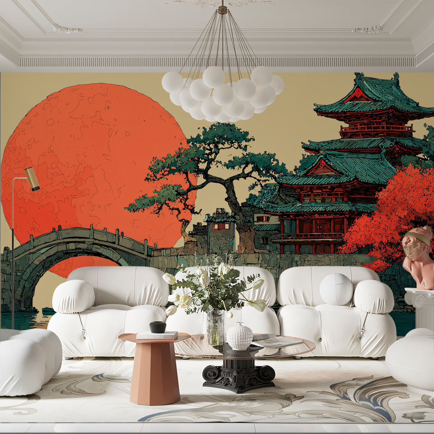 Abstract Landscape Mural Wallpaper | Green, Blue, Yellow and White ...