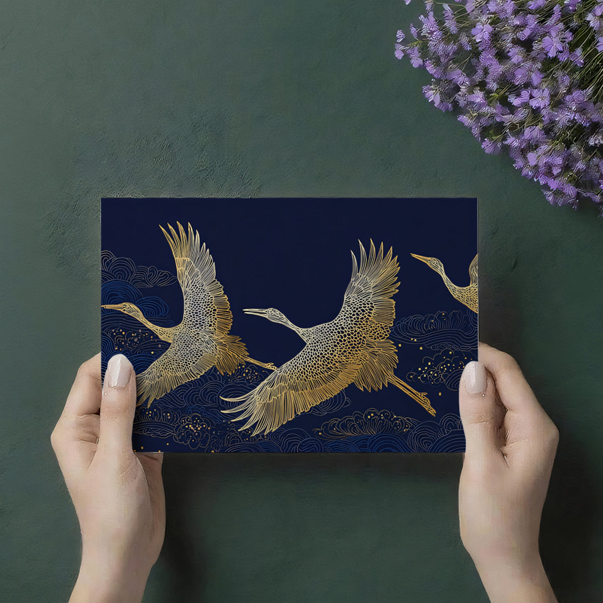 Golden Cranes and Clouds Mural Wallpaper | Traditional Wall Art ...