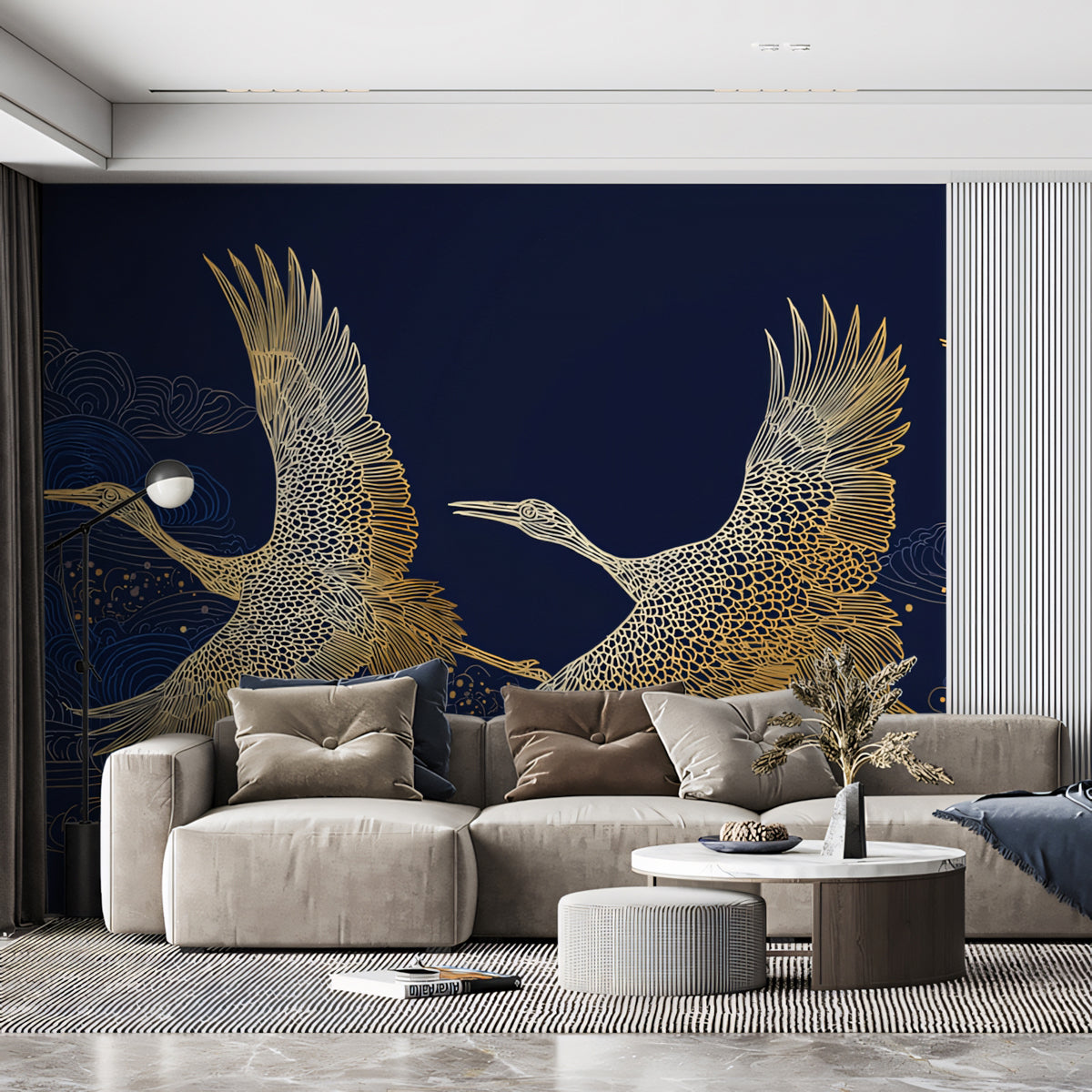 Golden Cranes and Clouds Mural Wallpaper | Traditional Wall Art ...