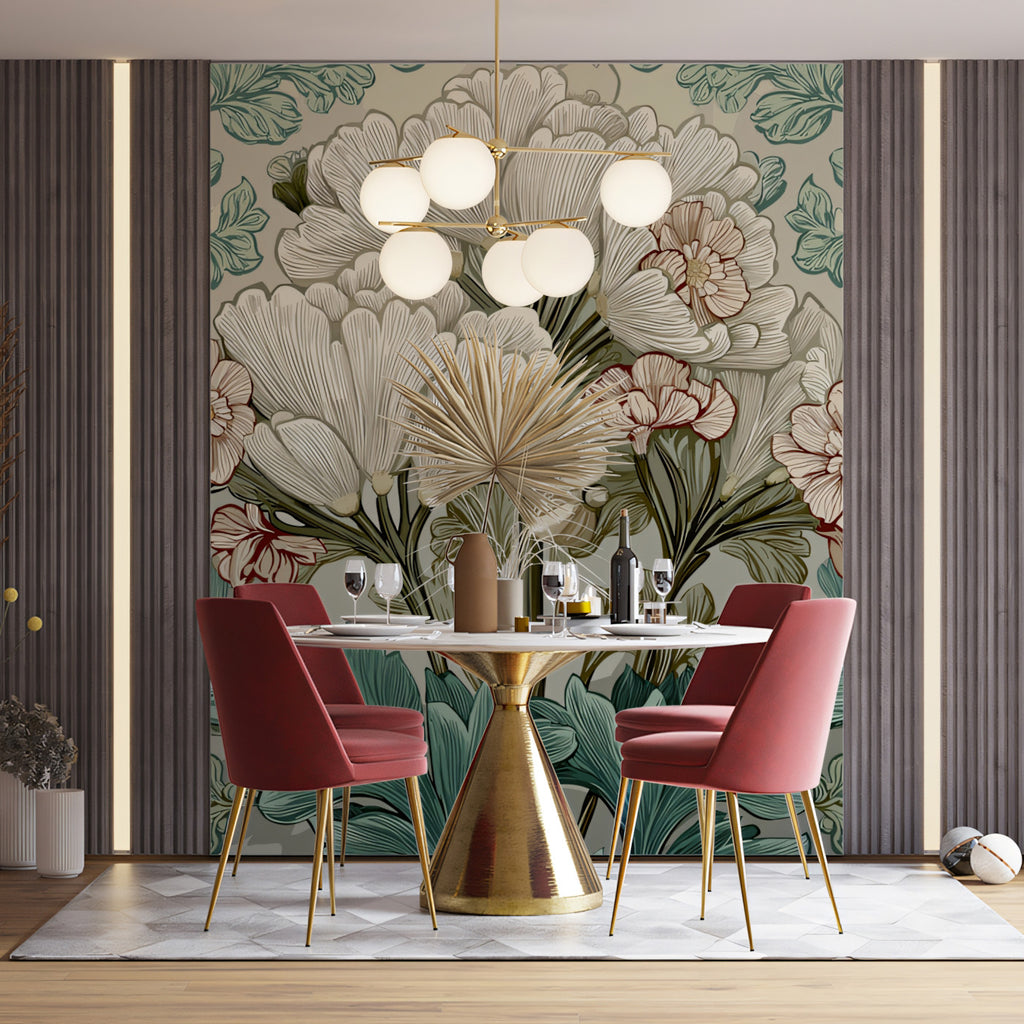 Deep Blue Floral Mural Wallpaper, Elegant Blue Botanical Wall Art, Lar ...