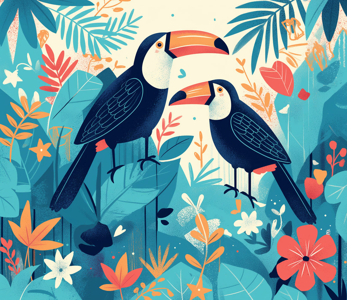 Colorful Toucan Mural Wallpaper in Bedroom | Various Colors (Blue, Yel ...