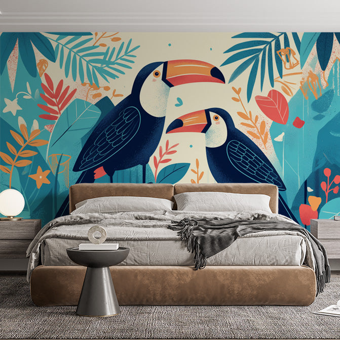 Colorful Toucan Mural Wallpaper in Bedroom | Various Colors (Blue, Yel ...