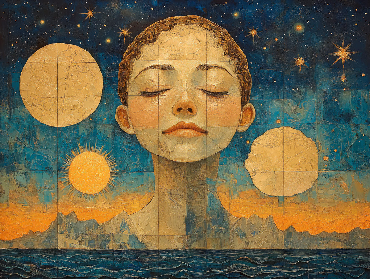 Moon and Faces Mural Wallpaper in a Lounge | Various Colors (Blue, Yel ...