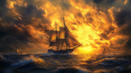 Mare Tempestoso con Nave | Vari Colori (Arancione, Marrone, ecc.) di M ...