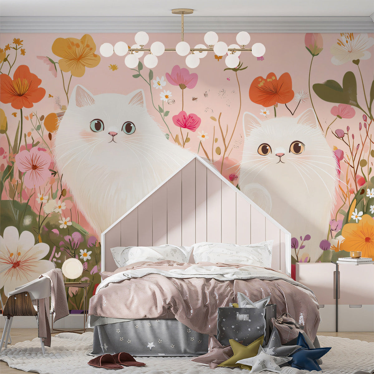 Floral - cats Mural Wallpaper — VivaWalls Murals Wallpaper