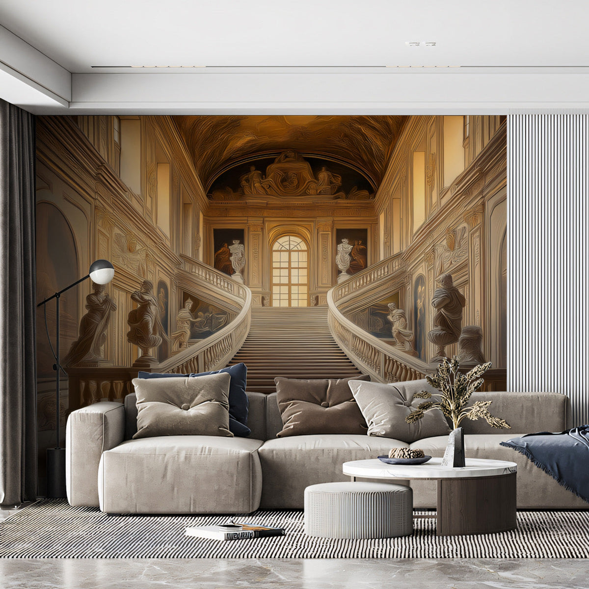 Carta da parati murale con scalinata barocca dorata | Oro, Marrone, Cr ...