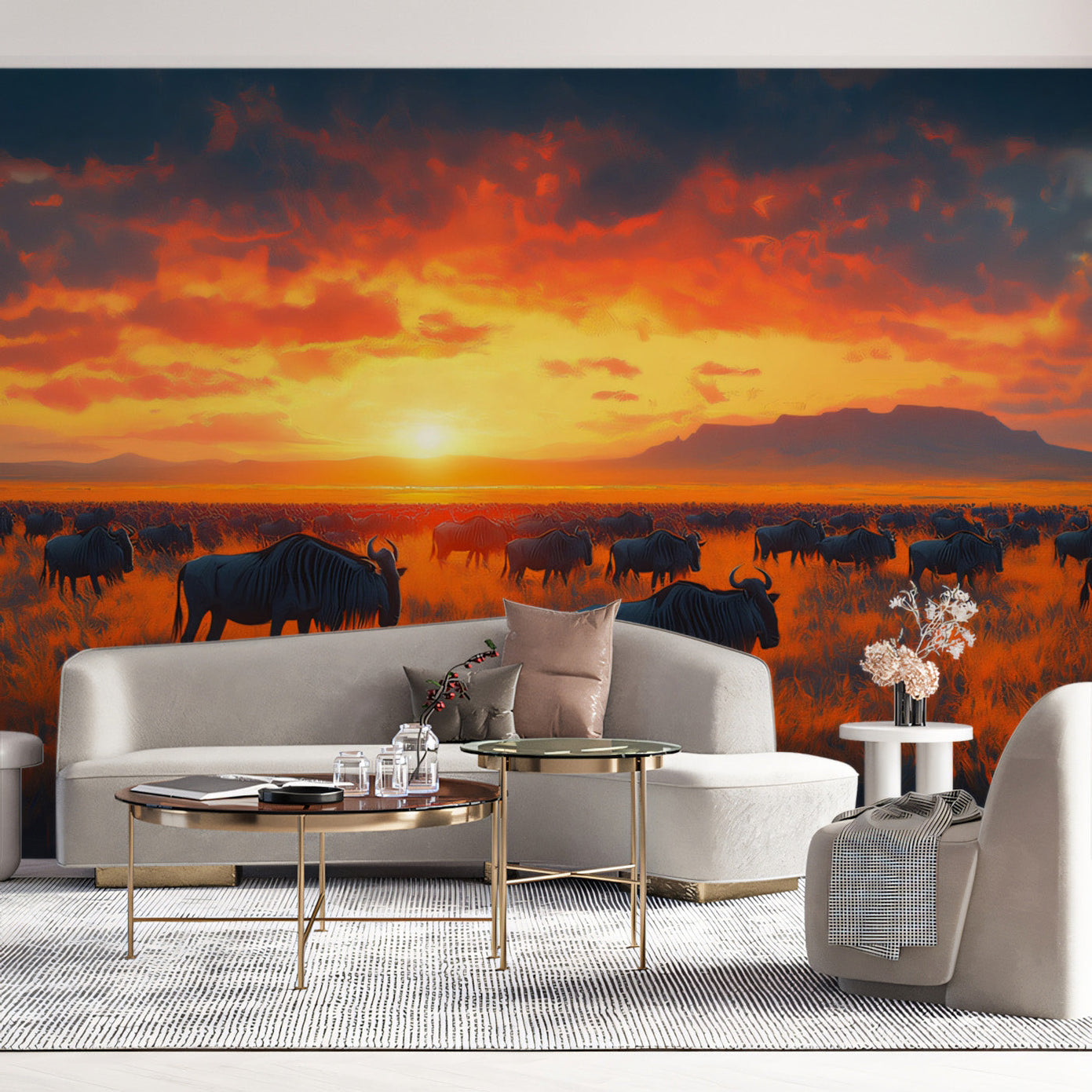 Abstract Landscape Mural Wallpaper | Green, Blue, Yellow and White ...