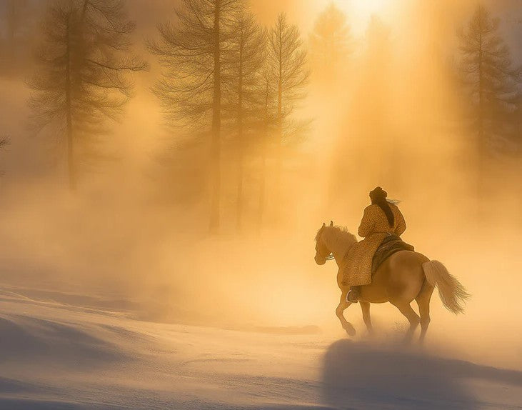 Papier peint mural Cavalier de la forêt brumeuse | Décoration rustique ...