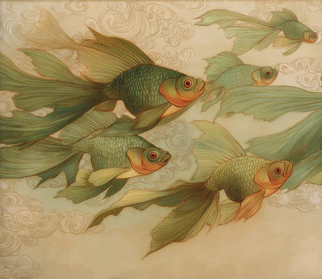 Ethereal Fish in the Sky Mural Wallpaper | Surreal Painting with Koi ...