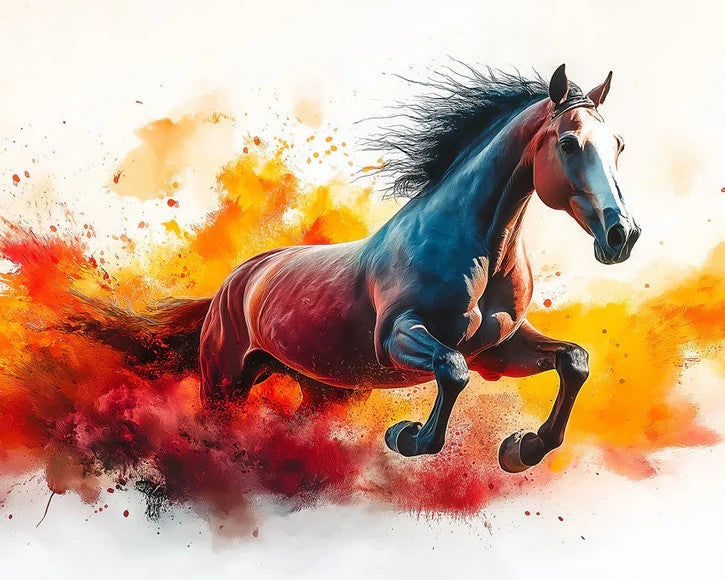 Red Horse Mural Wallpaper in Living Room | Red, Blue, Orange, and Vari ...