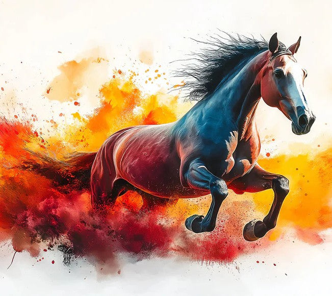 Papier peint mural à motif de cheval rouge dans le salon | Cheval roug ...