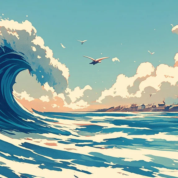 The Great Wave off Kanagawa Inspired Mural Wallpaper in Living Room ...