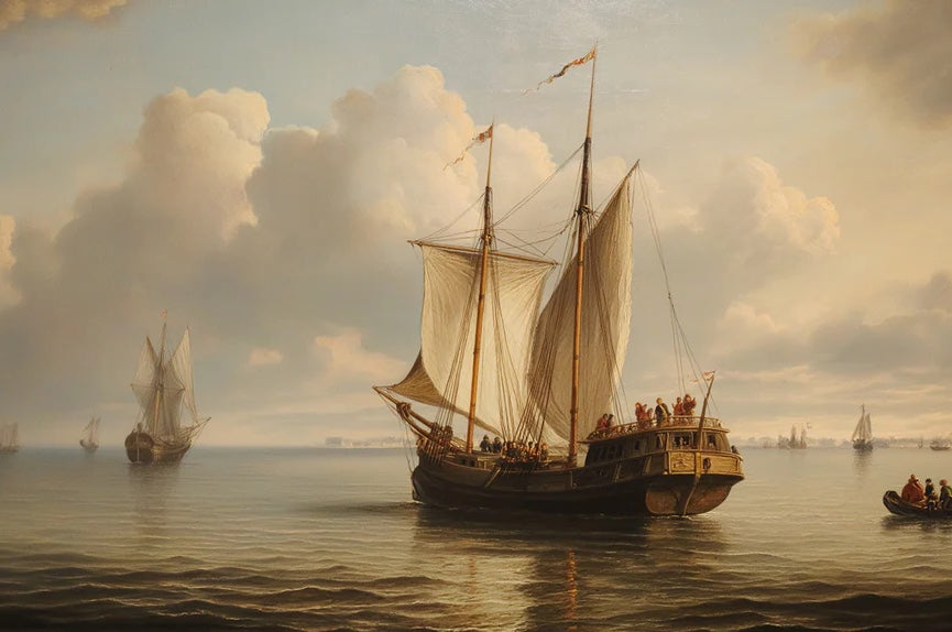 Dutch Golden Age Seascape Mural Wallpaper | Historical Ship, Pastel Sk ...