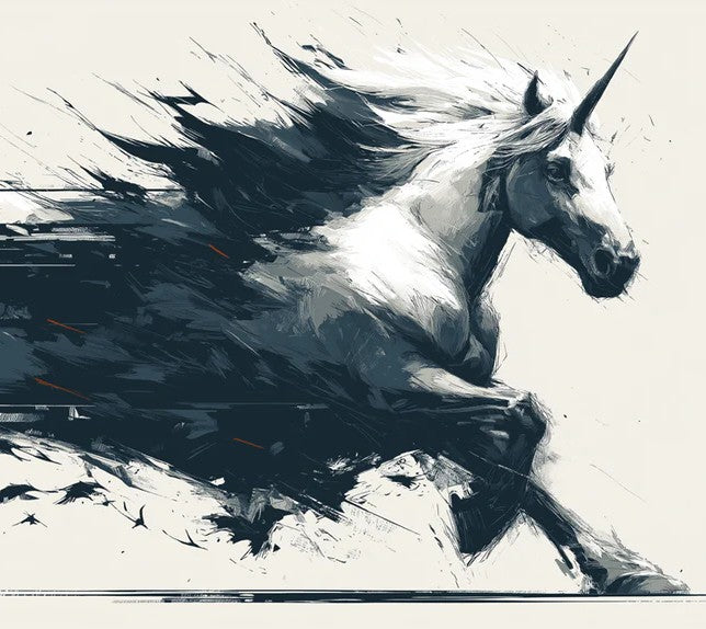 Unicorn Galloping from Abstract Streaks Dynamic Ink Sketch Mural Wallp ...
