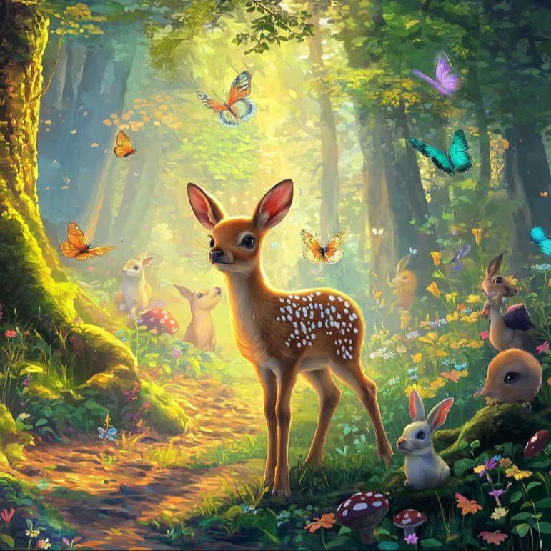 Deer and Forest Animals Mural Wallpaper in Bedroom | Various Colors (G ...
