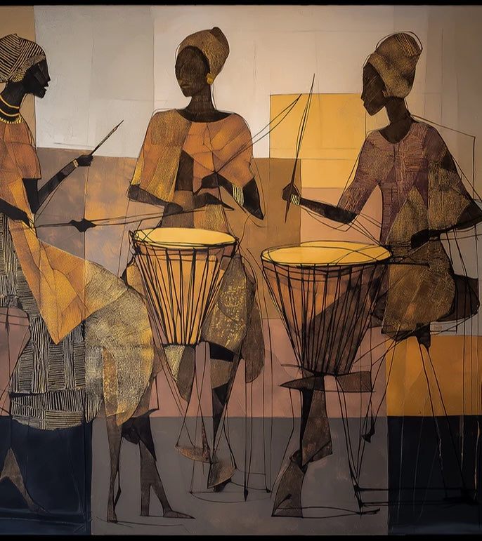Abstract African Rhythms Drummer Mural | Vibrant Ethnic Geometric Art ...