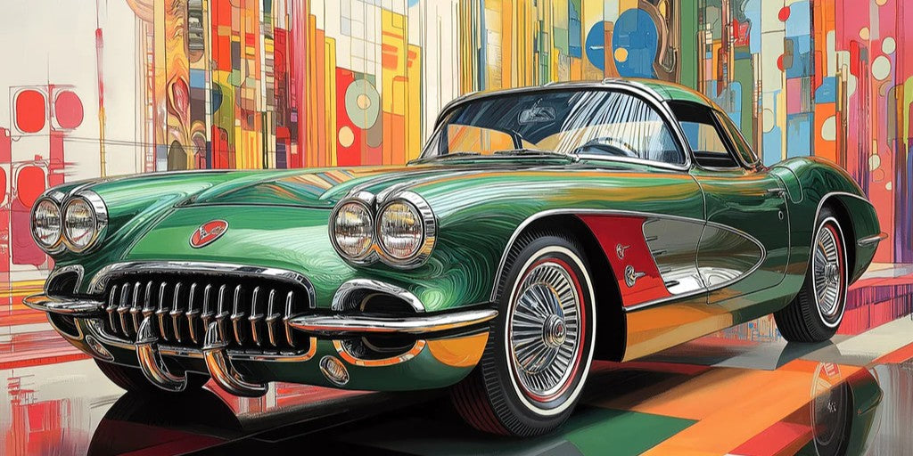 Green Classic Car Mural Wallpaper in Cafe | Various Colors (Green, Red ...