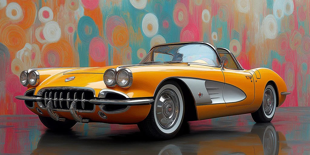 Yellow Classic Car Mural Wallpaper in Cafe | Various Colors (Yellow, O ...