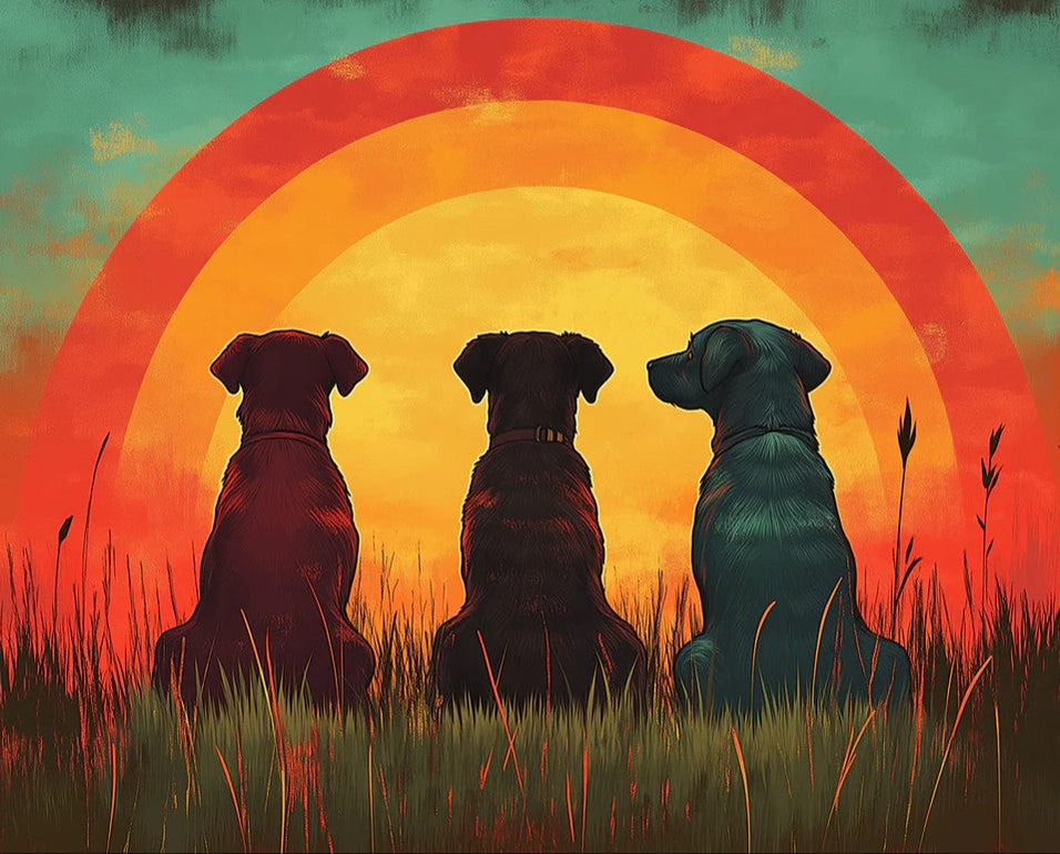 Sunset - gazing Dogs Mural Wallpaper | Rainbow - and - Sunset Backgrou ...