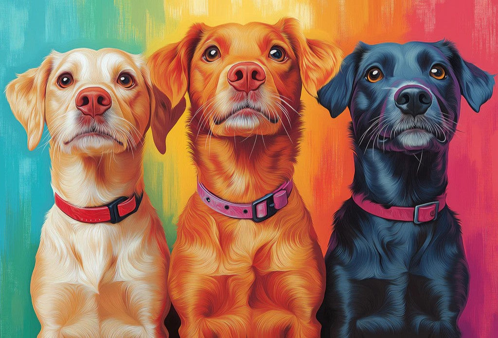 Papier peint mural avec trois chiens colorés | Multicolore - fond avec ...