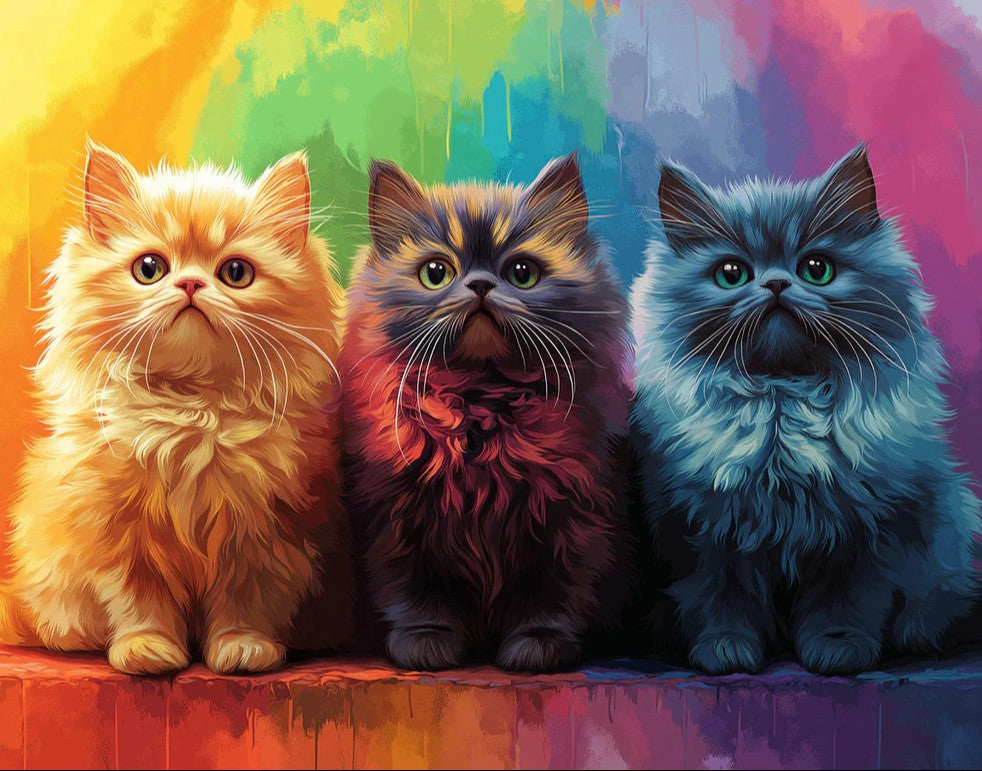 Tri - colored Cat Mural Wallpaper | Multicolored Background with Fluff ...